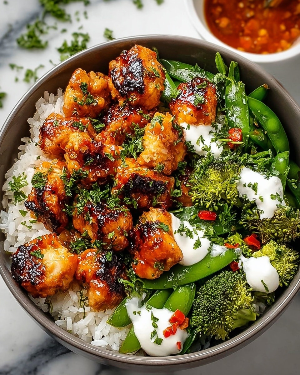 Honey Hot Chicken Grain Bowl with Avocado & Pickled Onions